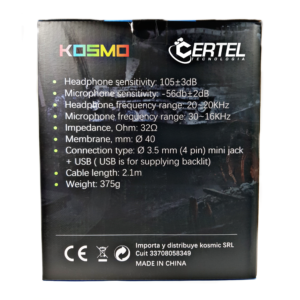 Auricular Kosmo Gamer AUR030 Con luz RGB – Certel Tecnología