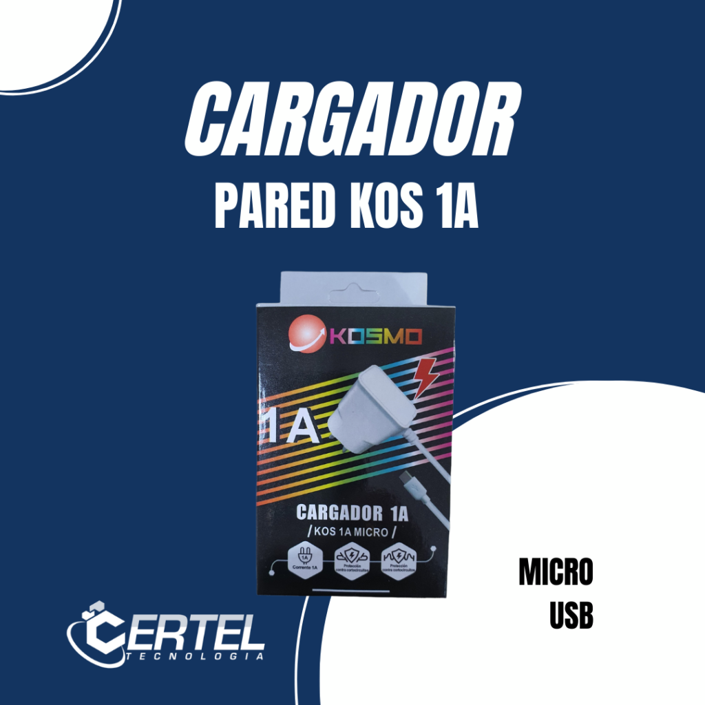 Cargador Kosmo Micro usb de 1A con Cable Incluido - Certel Tecnología